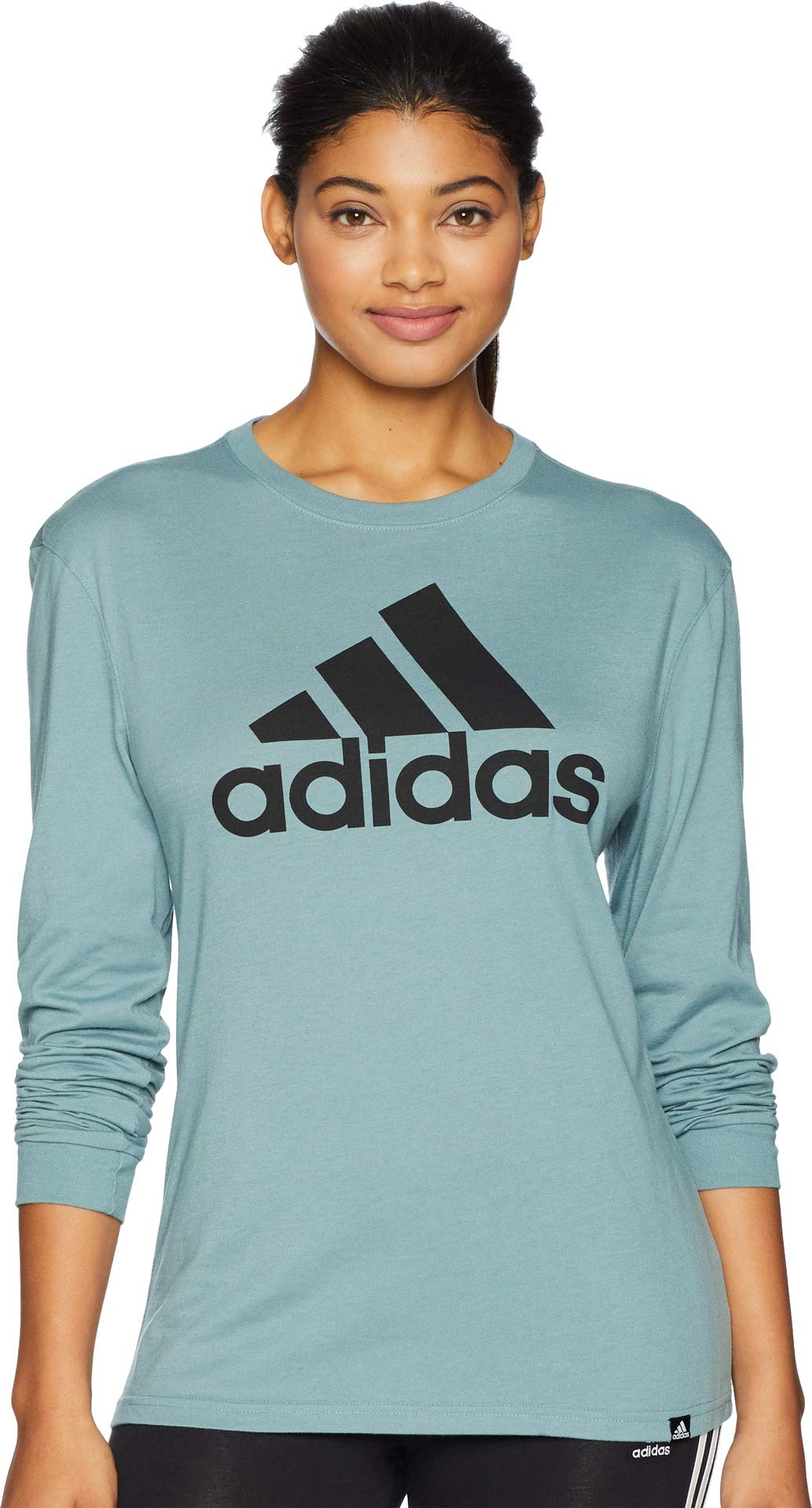 adidas Women's Basic Badge of Sport Long Sleeve Tee, Green Tint, Small