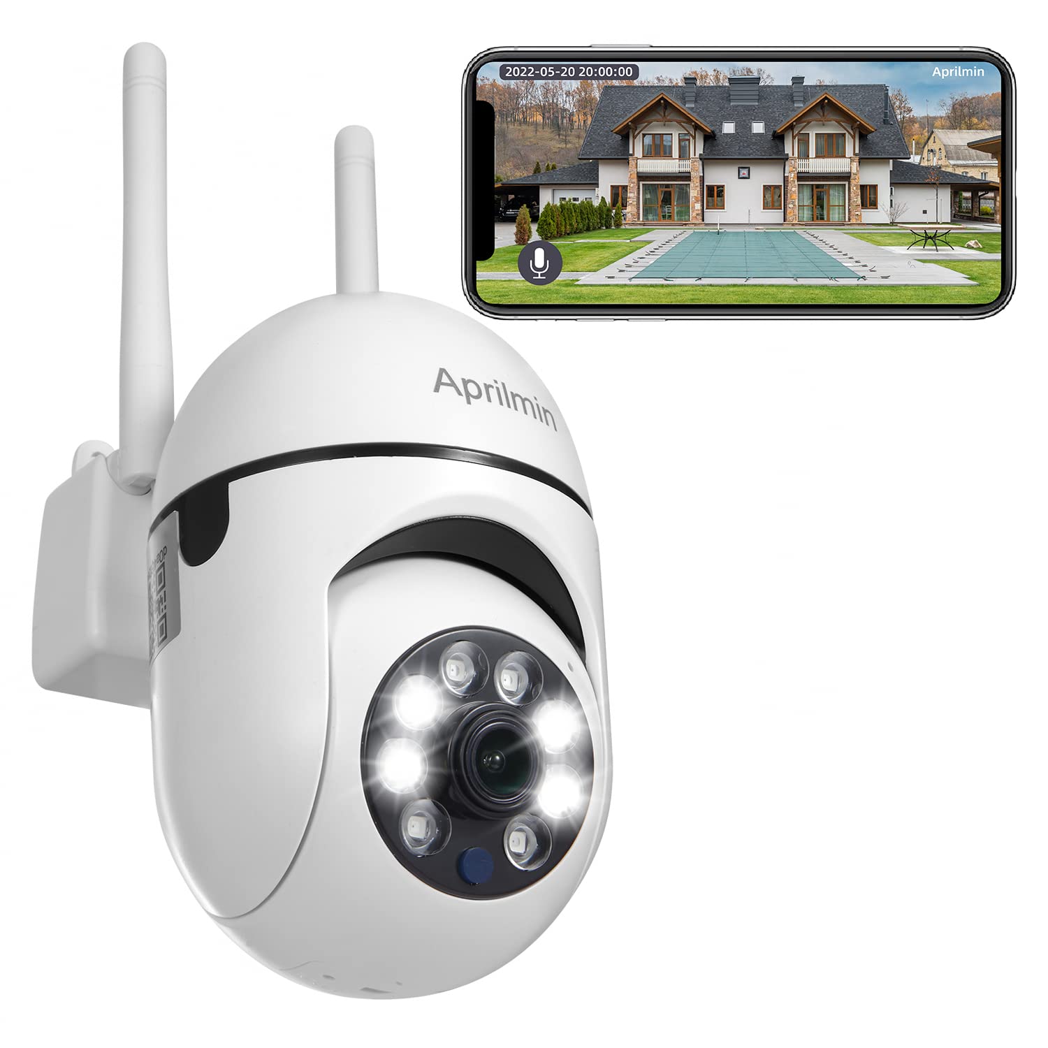 Aprilmin Security Camera Indoor with Spotlight and Siren, 2.4g 5G WiFi PTZ Wired HD Camera Indoor with 360° View, Color Night Vision, Two-Way Talk