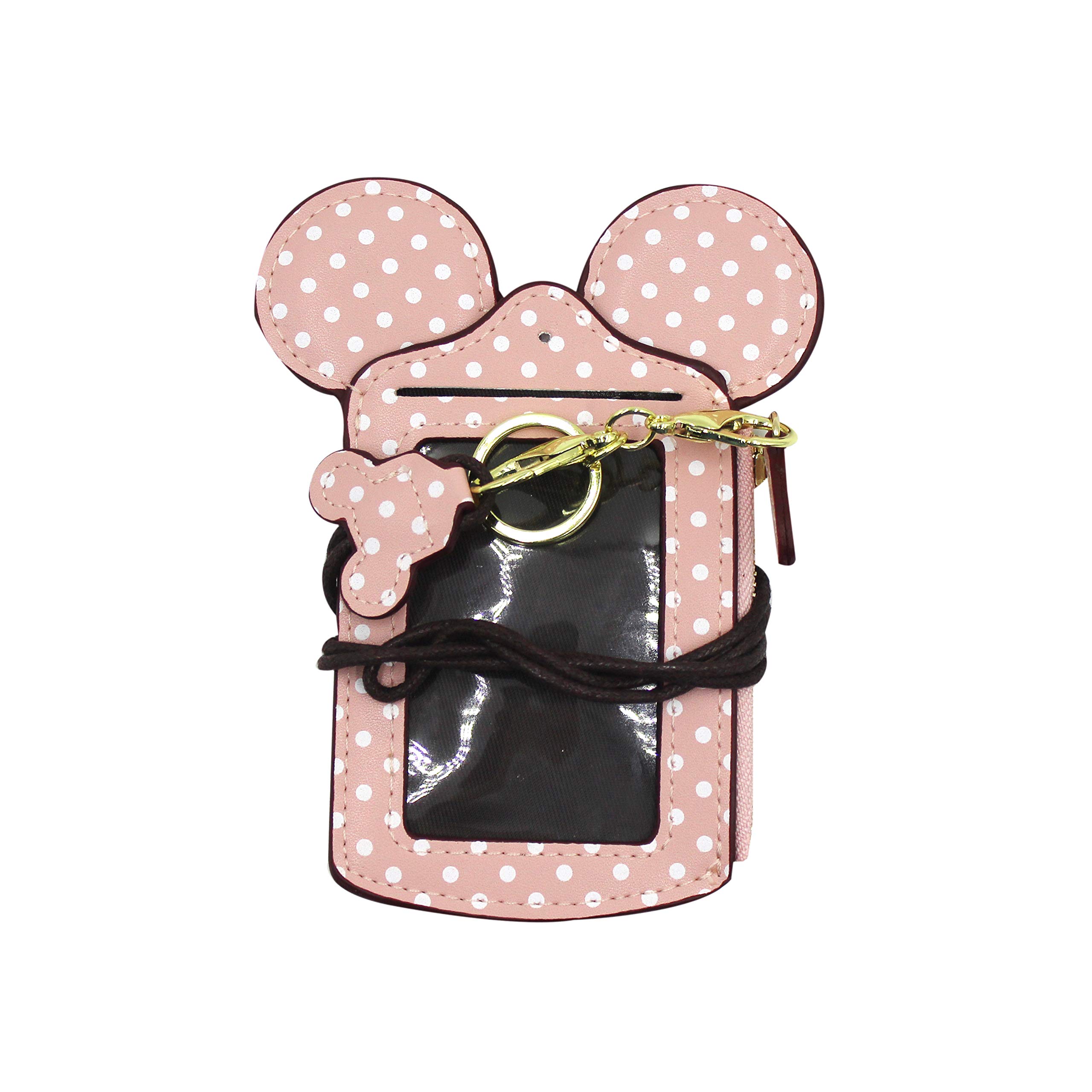 Cute Travel PU Leather Student ID Card Holder Animal Shape Neck Bag Wave Dot Wallet Coin Purse for Women Teens Girls