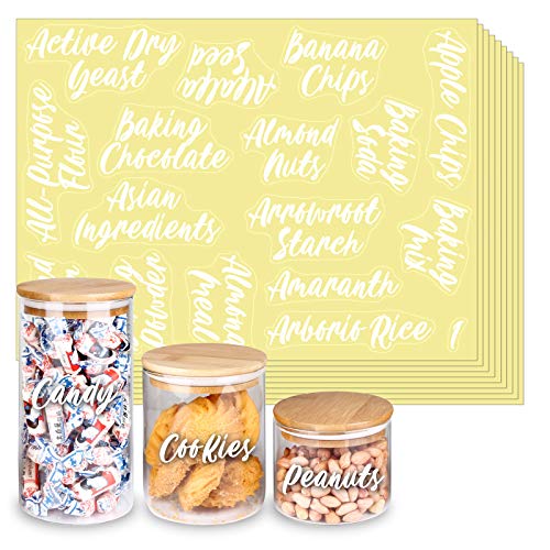 SWOMMOLY 243 White Cursive Pantry Labels for Food Containers, Water Resistant Pantry Kitchen Labels Stickers, Organization Labels for Storage Containers, Jars, Canisters
