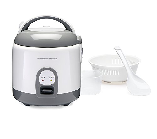 Hamilton Beach Mini Rice Cooker & Food Steamer, 8 Cups Cooked (4 Uncooked), With Steam & Rinse Basket, White (37508)