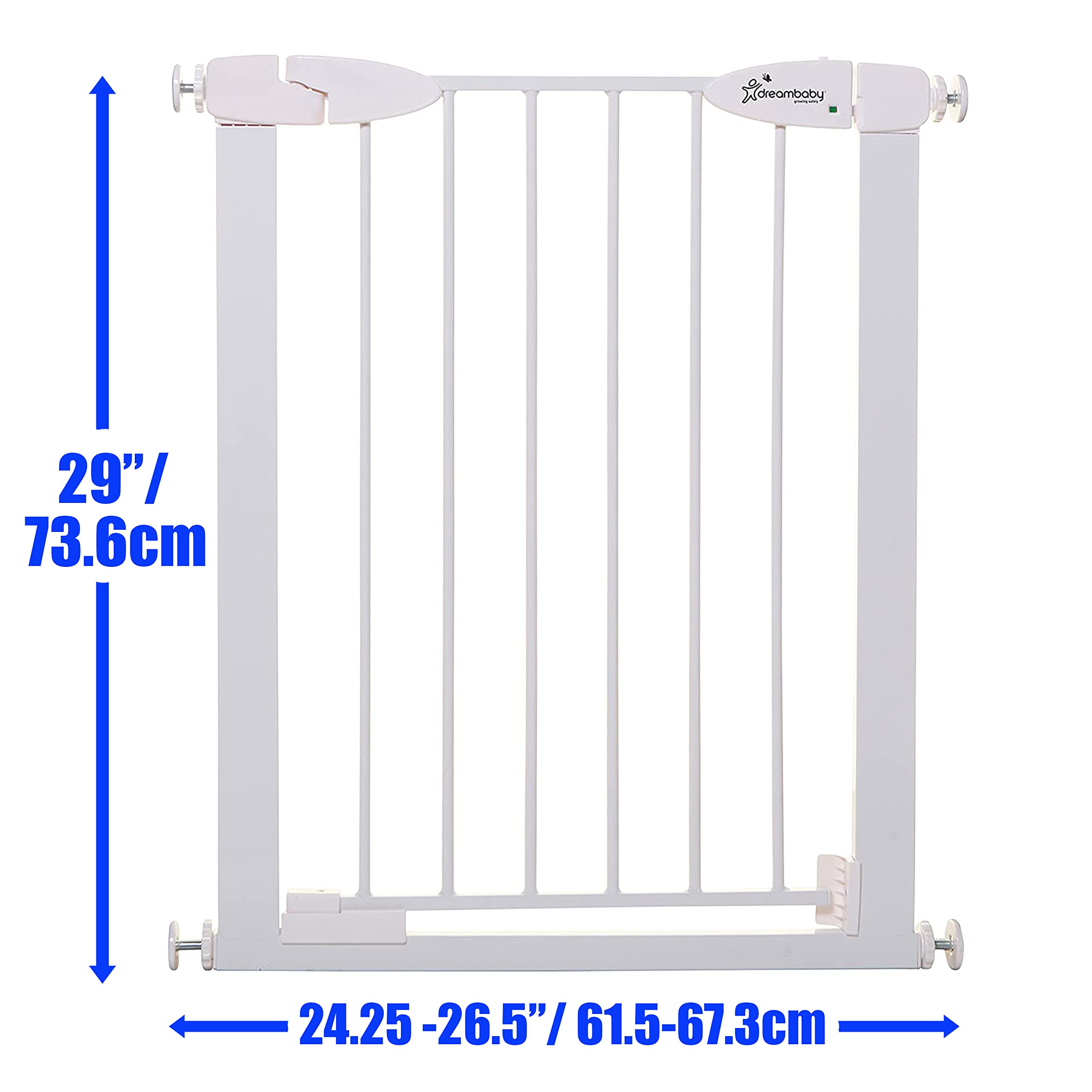 Dreambaby Boston Magnetic Auto Close Baby Gate - Indoor Safety Gates - Fits Opening from 24.25-26.5inch Wide & 29inch Tall - with Smart Stay Open Feature - White