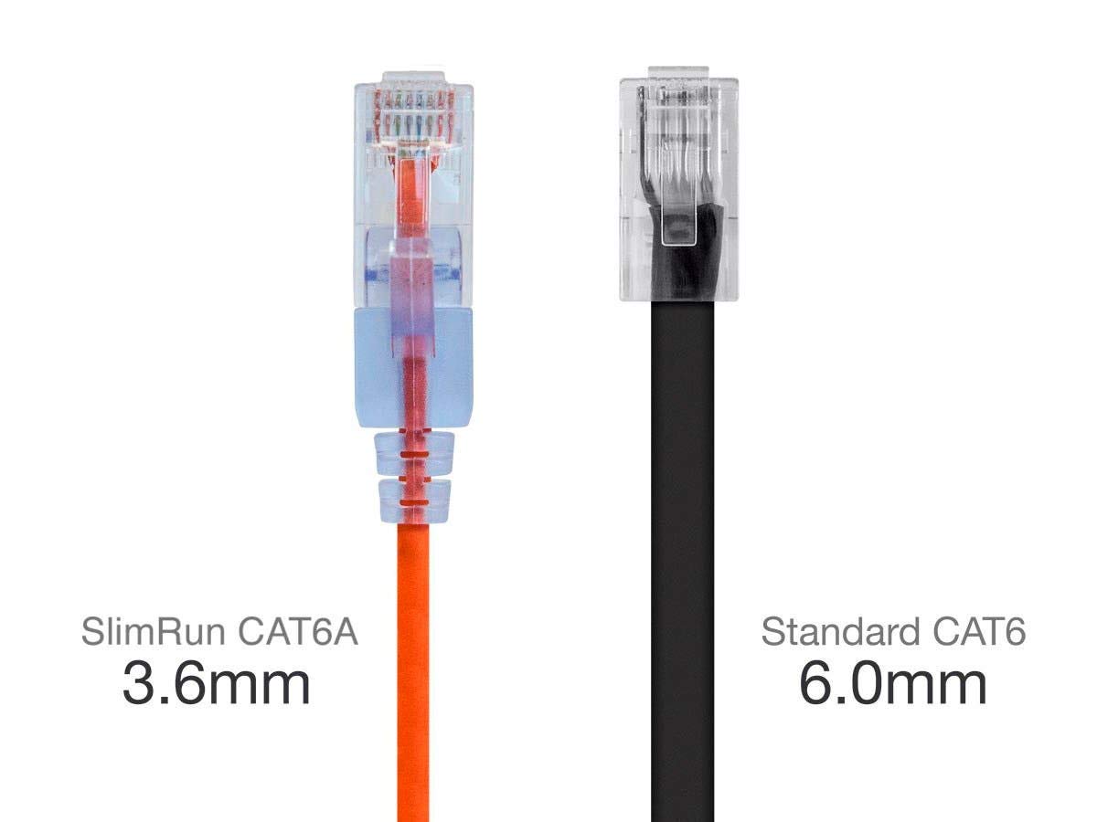 Monoprice SlimRun Cat6A Ethernet Patch Cable - Network Internet Cord - RJ45, Stranded, UTP, Pure Bare Copper Wire, 30AWG, 2 Feet, Orange, 5-Pack