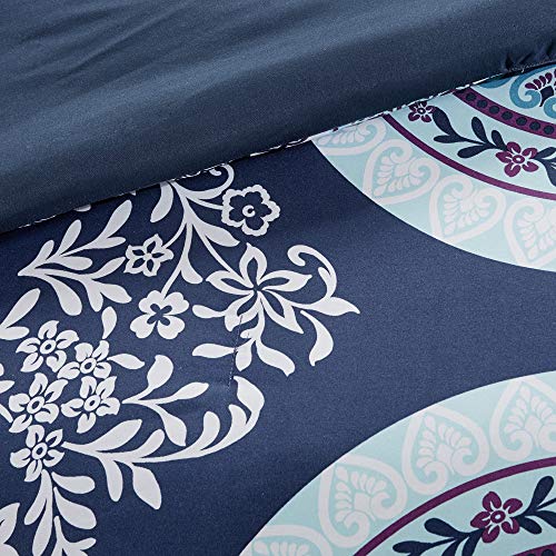 Intelligent Design Complete Bed In A Bag Casual Boho Comforter with Sheet Set Decorative Pillow, All Season Bedding Set, Twin, Loretta Navy 7 Piece