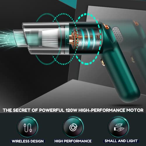 Crethinkaty Handheld Vacuum Cleaner 120W 10000PA High Power Cordless Rechargeable Vacuum Cleaner Wet and Dry Use for Home, Car, Office with Three Different Nozzles