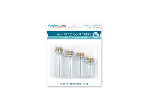 CraftMedley GB800 Glass Bottles, Mini Containers with Cork Lid, Multiple Sizes Included 7mL/10mL/15mL/20mL, 4-Piece