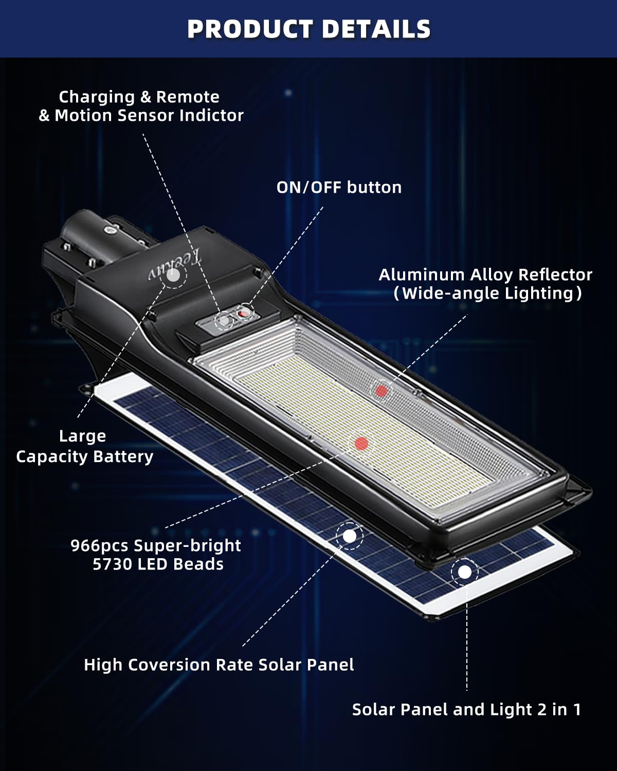 Teekuv 1500W Solar Street Lights Outdoor Waterproof, Dusk to Dawn Motion Sensor Remote Solar Flood Lights, IP67 Commercial Solar Pole Security Light Solar Powered for Street Garage Barns Squre, 2 Pack