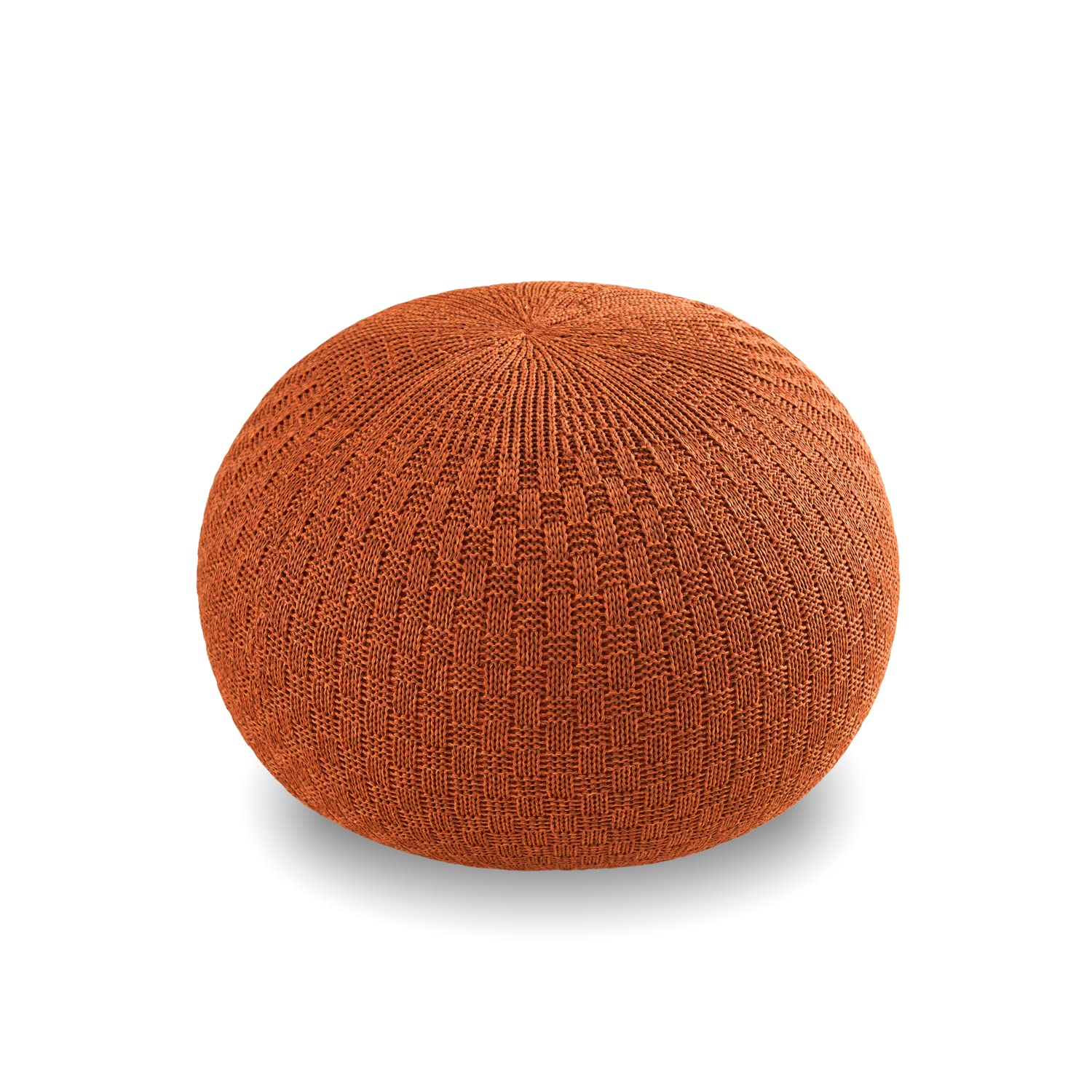 ARTPLAN Outdoor Pouf Ottoman Foot Rest Hand Weaving Knight Home Nahunta Pouf Round Kintted Olefin,Orange