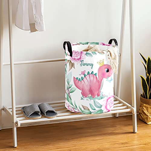 Crown Dinosaur Jungle Personalized Laundry Hamper with Handles Waterproof,Custom Collapsible Laundry Bin,Clothes Toys Storage Baskets for Bedroom,Bathroom Decorative Large Capacity 50L