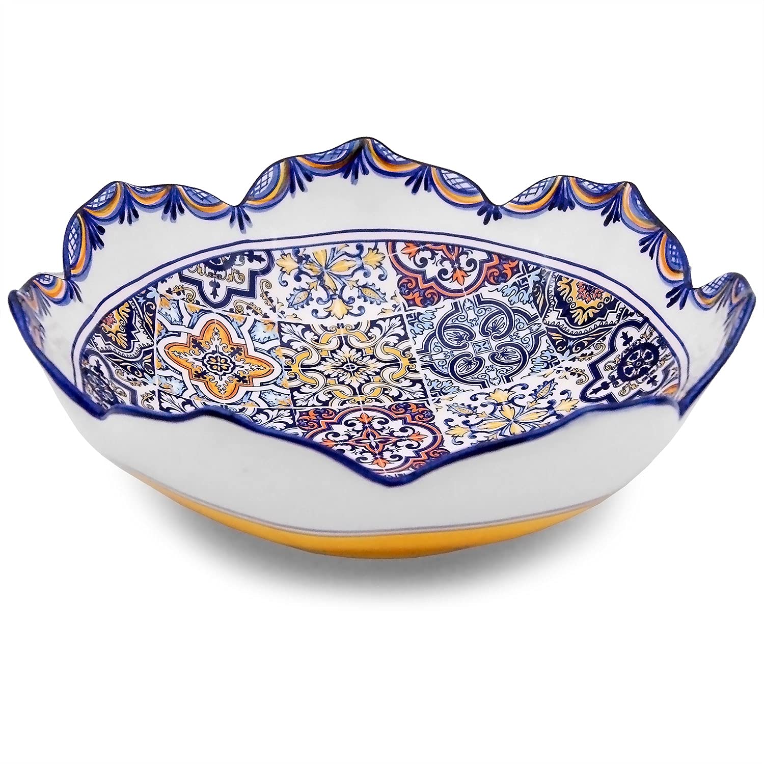 Alcoa Arte Portuguese Pottery Alcobaça Ceramic Decorative Salad Serving Bowl (Yellow), 8.5 in x 8.5 in x 3 in Inch (L x W x H), 175