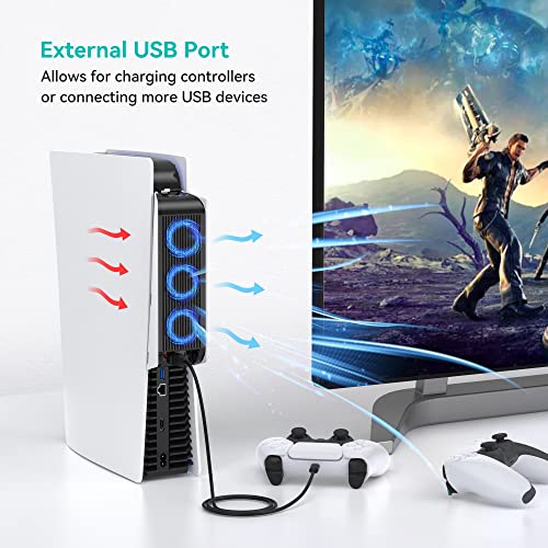 Cooling Accessories for PS5, KIWIHOME Horizontal Cooling Fan for PS5, Upgraded Quiet Cooler Fan with LED Light and USB3.0 Hubs, for PS5 Disc and Digital Edition(White)