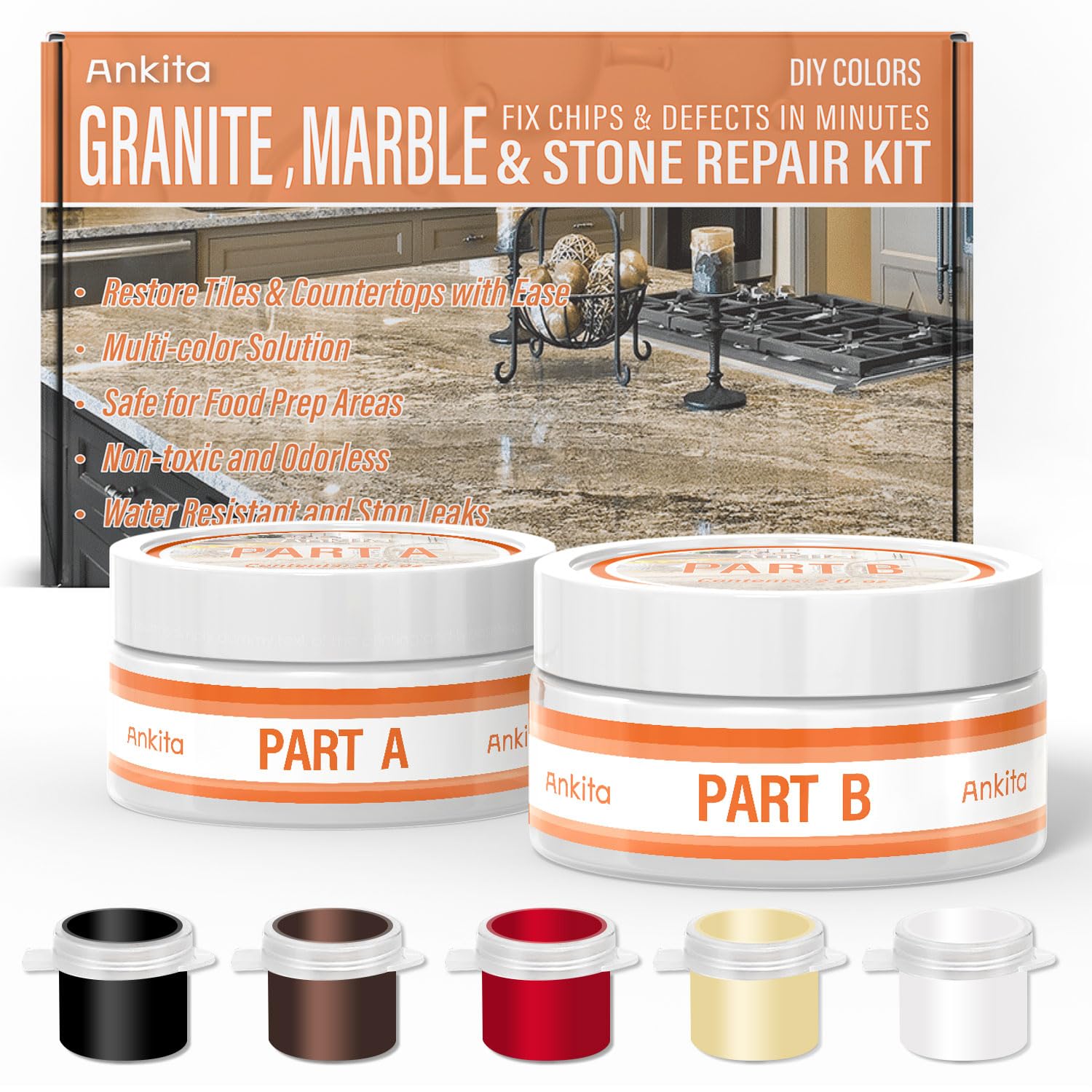 Granite Repair Kit, Marble Repair Kit(Color Match), Quickly Fix Chips, Pits, Cracks, Deep Scratches on Granite, Marble, Travertine, Corian and Other Stones - Quartz Countertop Repair Kit