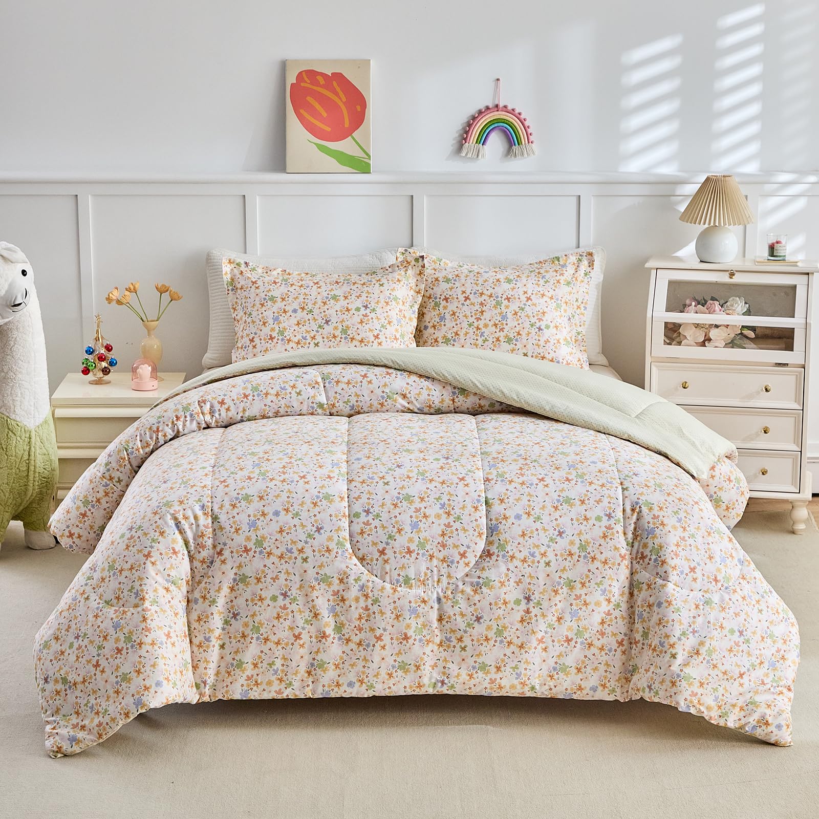 Joyreap 3pcs Cotton Comforter Set for Kids, Blue Waves Moon n Stars Lovely Design, Soft n Cozy Bedding Comforter for All Season- 68x88 inches