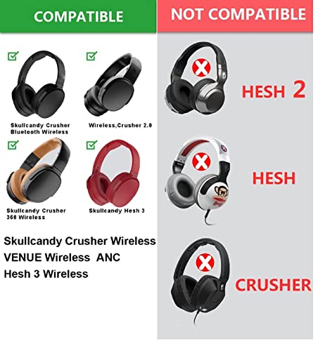 VEVER Replacement Ear Pads Cushion for Skullcandy Crusher Wireless Crusher Evo Crusher ANC Hesh 3 Headphones (Black)