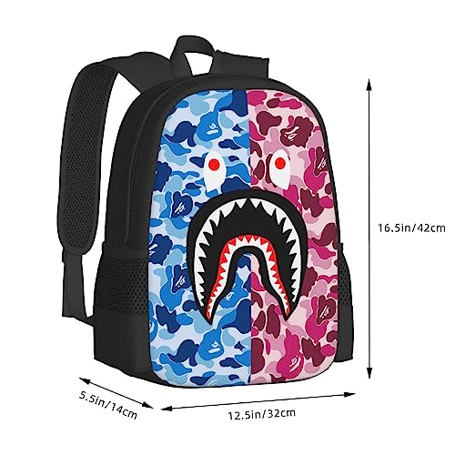 AIRPO Casual Shark Teeth Backpacks Camouflage 3D Print Big Capacity Computer Daypack Lightweight Multiple Backpack Travel Shoulders Bag For Women Men