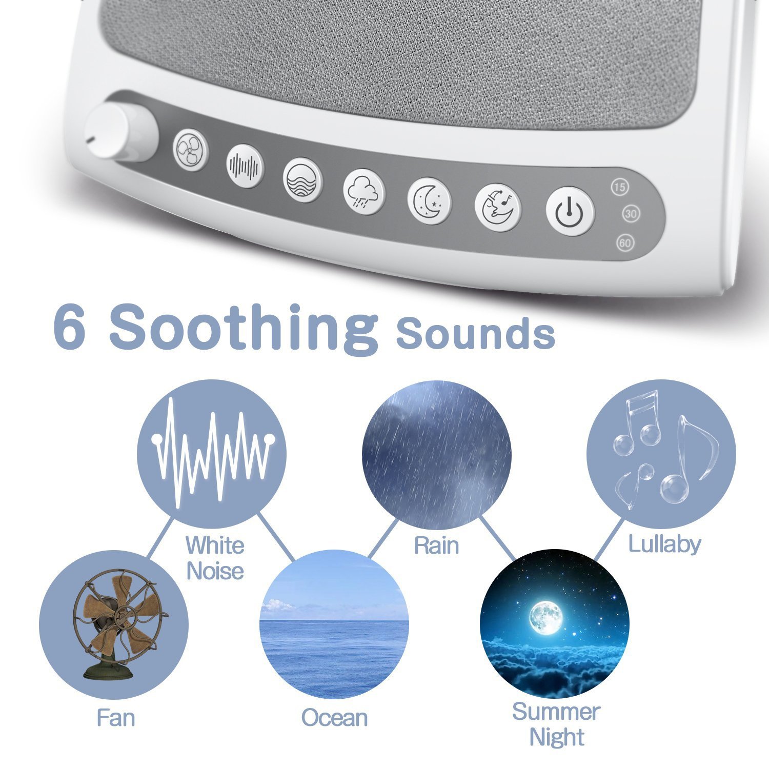 Dreamegg Sound Machine, 6 Relaxing Sounds Including Fan, White Noise, Ocean, Rain, Summer Night and Lullaby, Built in Timer
