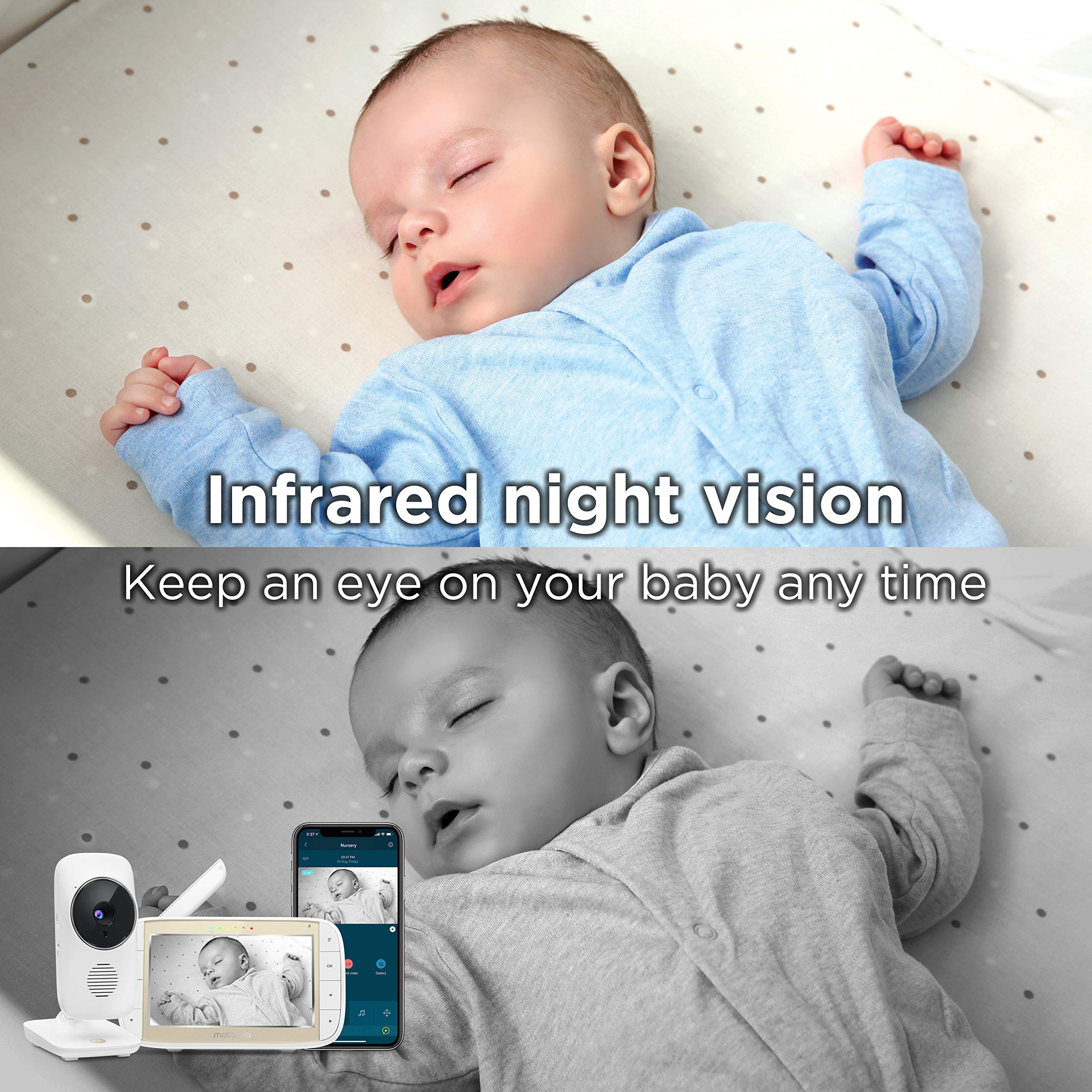 Motorola MBP844CONNECT Wireless WiFi Video Baby Monitor - 5-Inch HD Color Screen, 2-Way Talk Communication - Sound, Motion, Temperature Alert - Digital Zoom, Night Vision, 5 Lullabies - 1000ft Range