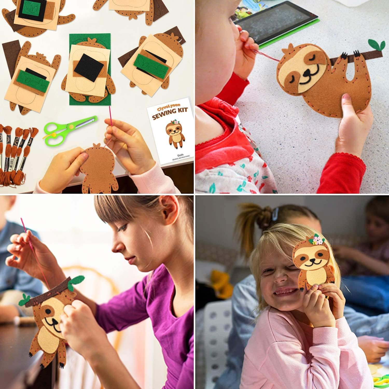 CiyvoLyeen Sloth Sewing Craft Kit Jungle Animal DIY Craft Sewing Kit for Girls and Boys Educational Sewing Kits for Kids Age 8 9 10 11 12 Craft Kit Includes 8 Projects