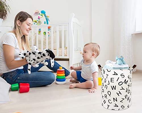 HIYAGON Large Sized Canvas Storage Baskets with Handle,Collapsible & Convenient Home Organizer Containers for Toys Storage,Baby Clothing(Letter)