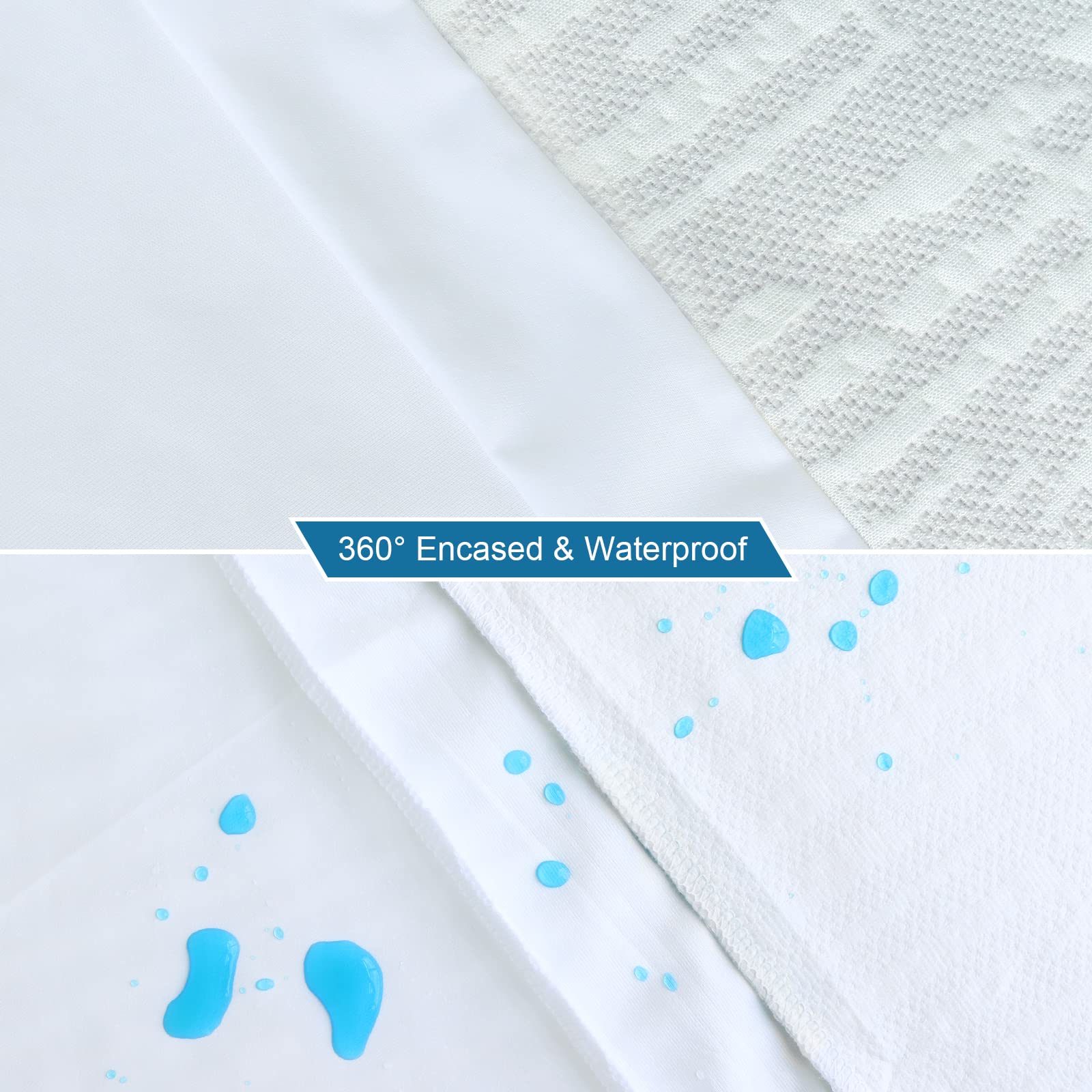 Mattress Topper Cover Protector Queen Size 3 Inch, 100% Waterproof Viscose Made from Bamboo Cooling Mattress Topper Encasement Zippered with Adjustable Straps, Fit Memory Foam Mattress Topper