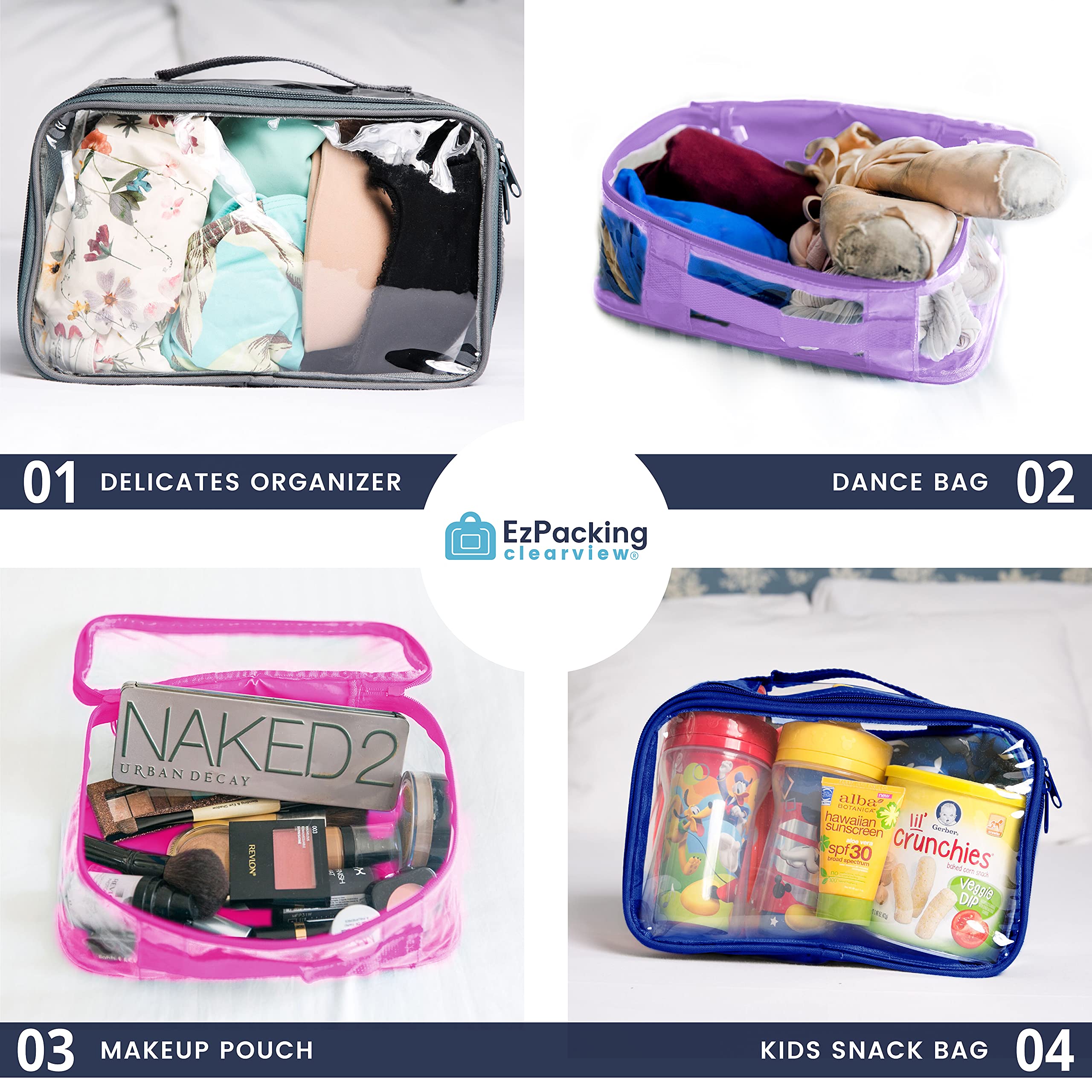 Small Clear Travel Packing Cube/See Through PVC Plastic Pouch for Carry On Suitcase, Backpack or Diaper Bag/Transparent Multipurpose Accessories, Makeup & Underwear Organizer w/Handle (Rose)