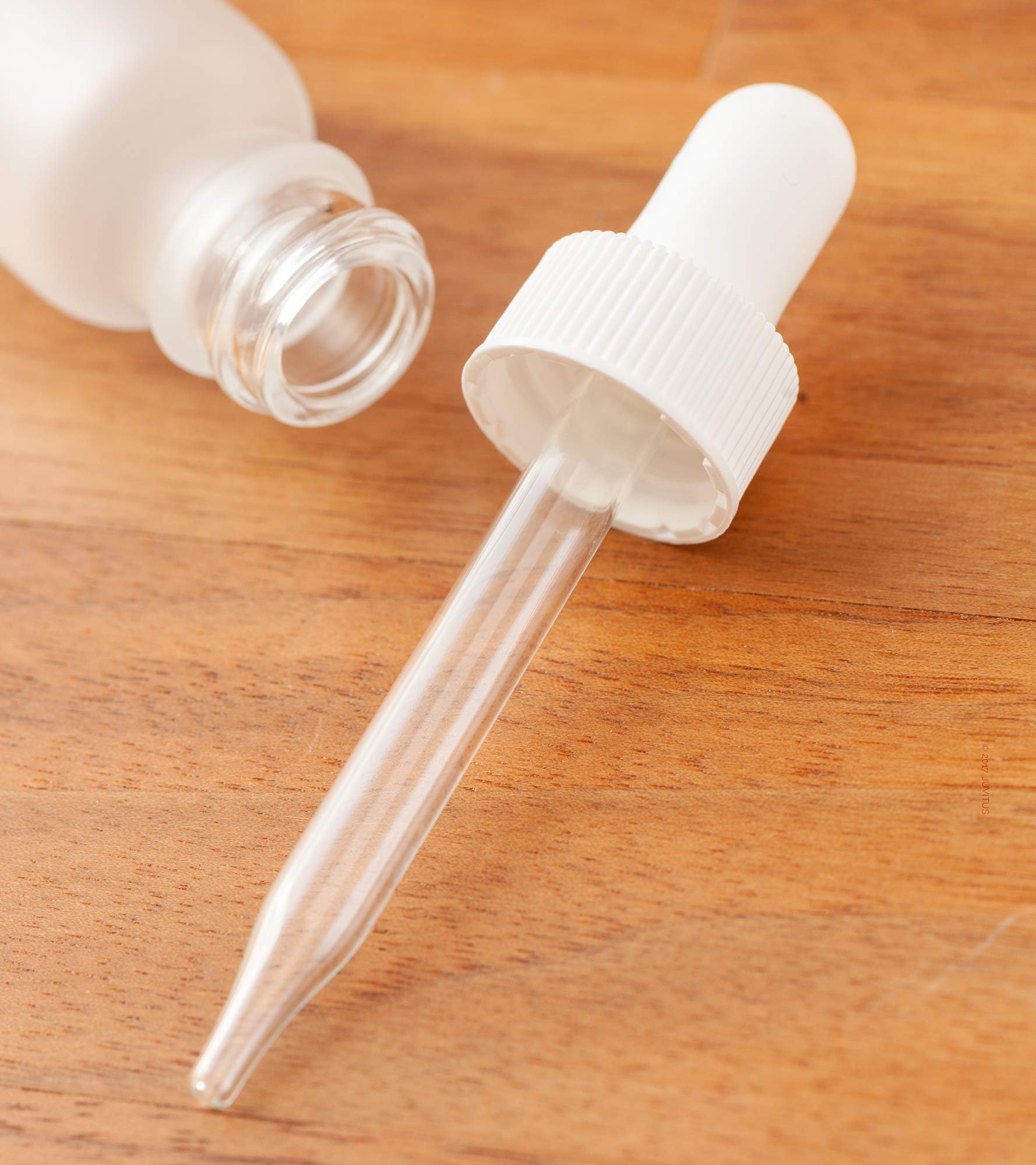 JUVITUS 0.5 oz / 15 ml Frosted Clear Glass Thick Wall Boston Round Bottle with White Dropper (24 Pack) + Funnel