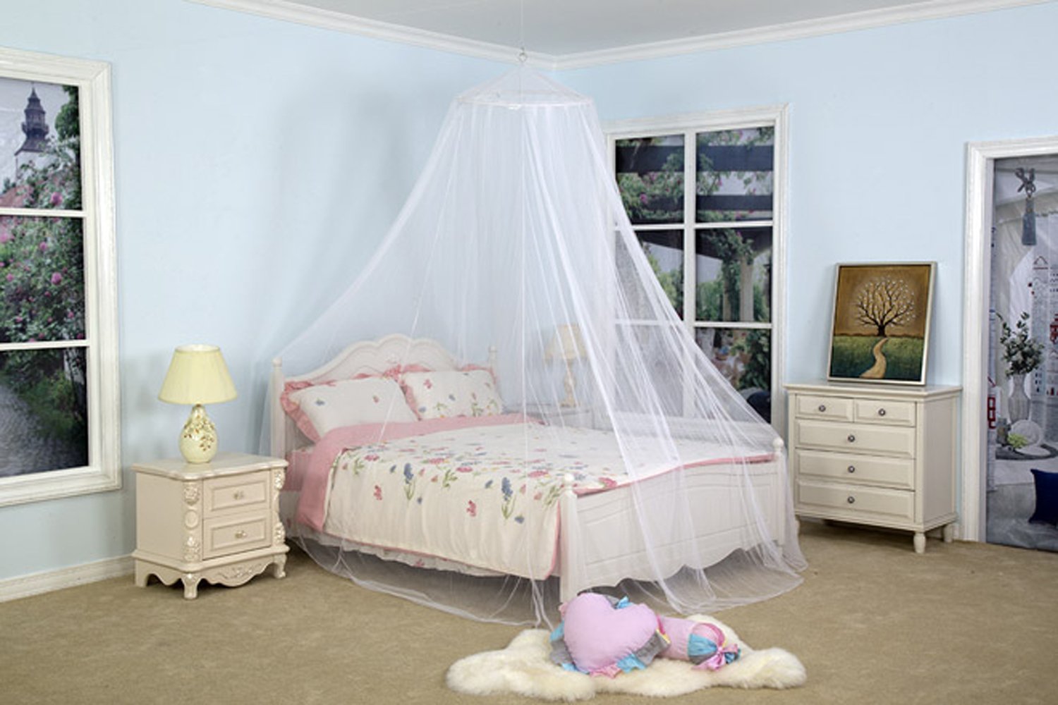 Dreamma White Round Bed Canopy Mosquito Net
