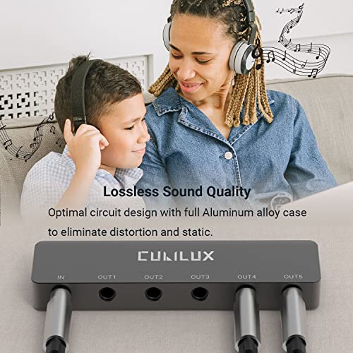Cubilux Professional 5-Way 3.5mm AUX Splitter, Aluminum Case 5-Channel 1/8β Stereo Headphone Splitter, Multi-Port TRS Audio Share/Split Box/HUB for Speaker Earphones Laptop PC Smartphone Tablet