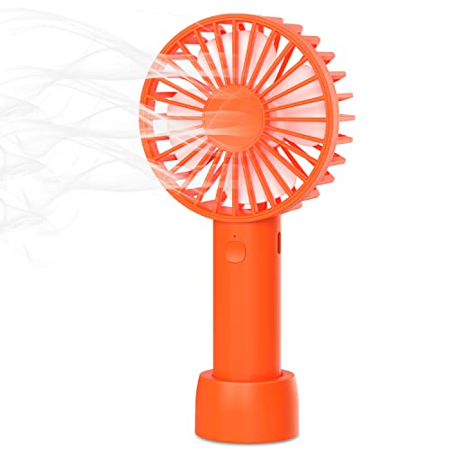 Coolfor Handheld Fan,Mini Portable Fan 2000mAh USB Rechargeable Battery Operated Cooling Hand Fan with 3 Adjustable Speeds for Travel Makeup Office shopping picnic indoor outdoor use(Orange)