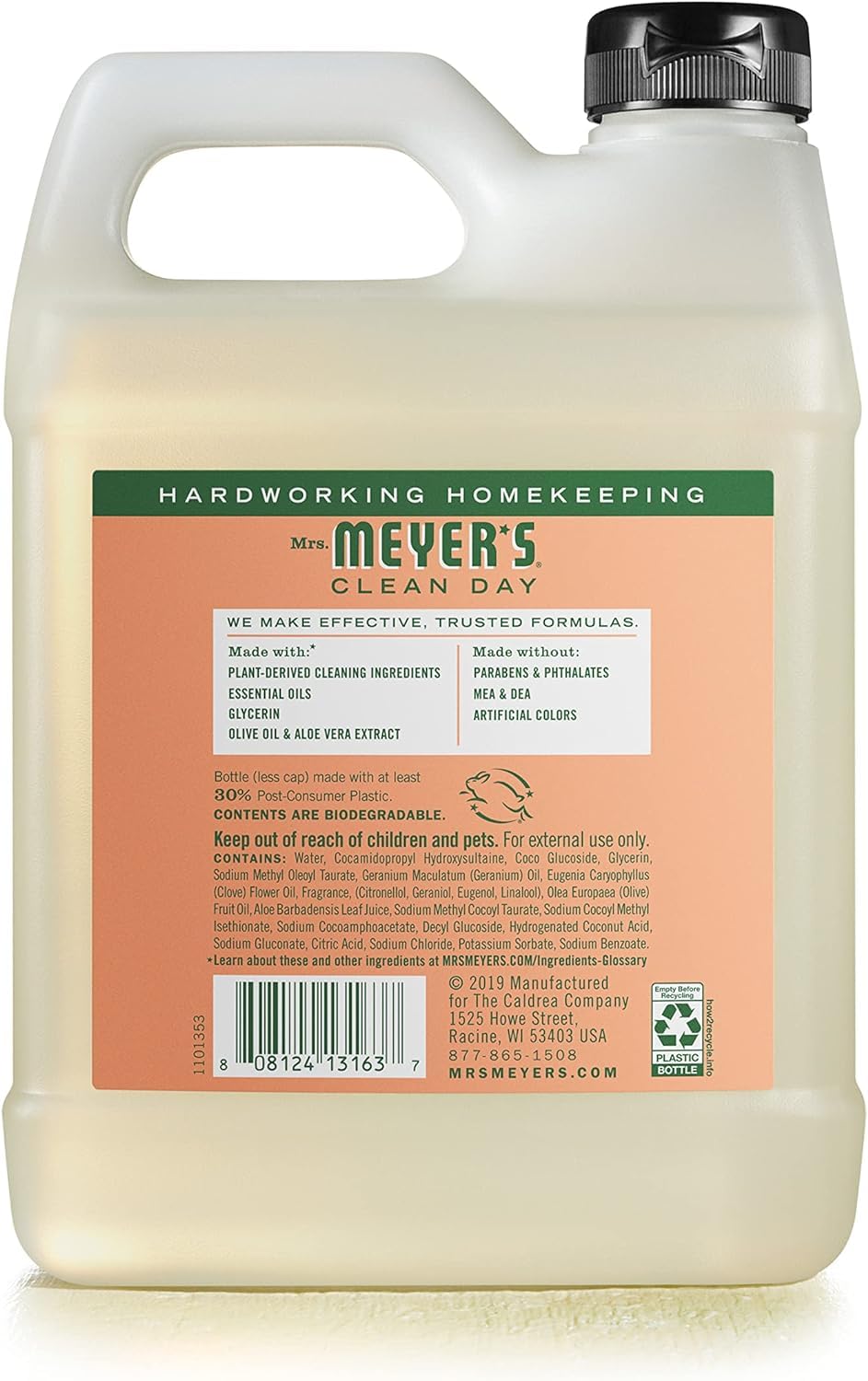 MRS. MEYER'S CLEAN DAY Organic Geranium Scent Liquid Hand Soap Refill, Vegan, 33 Ounces (Pack Of 3)