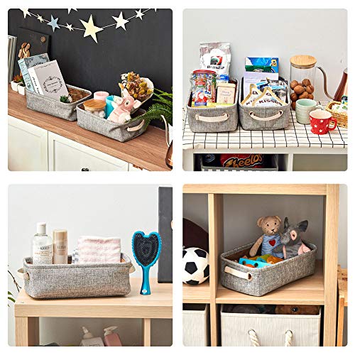 EZOWare 6pc Storage Bins Baskets, Small Folding Drawer Dresser Desktop Organizer Cubes Set with Handles -12 x 7 x 4 inch - Dark Gray