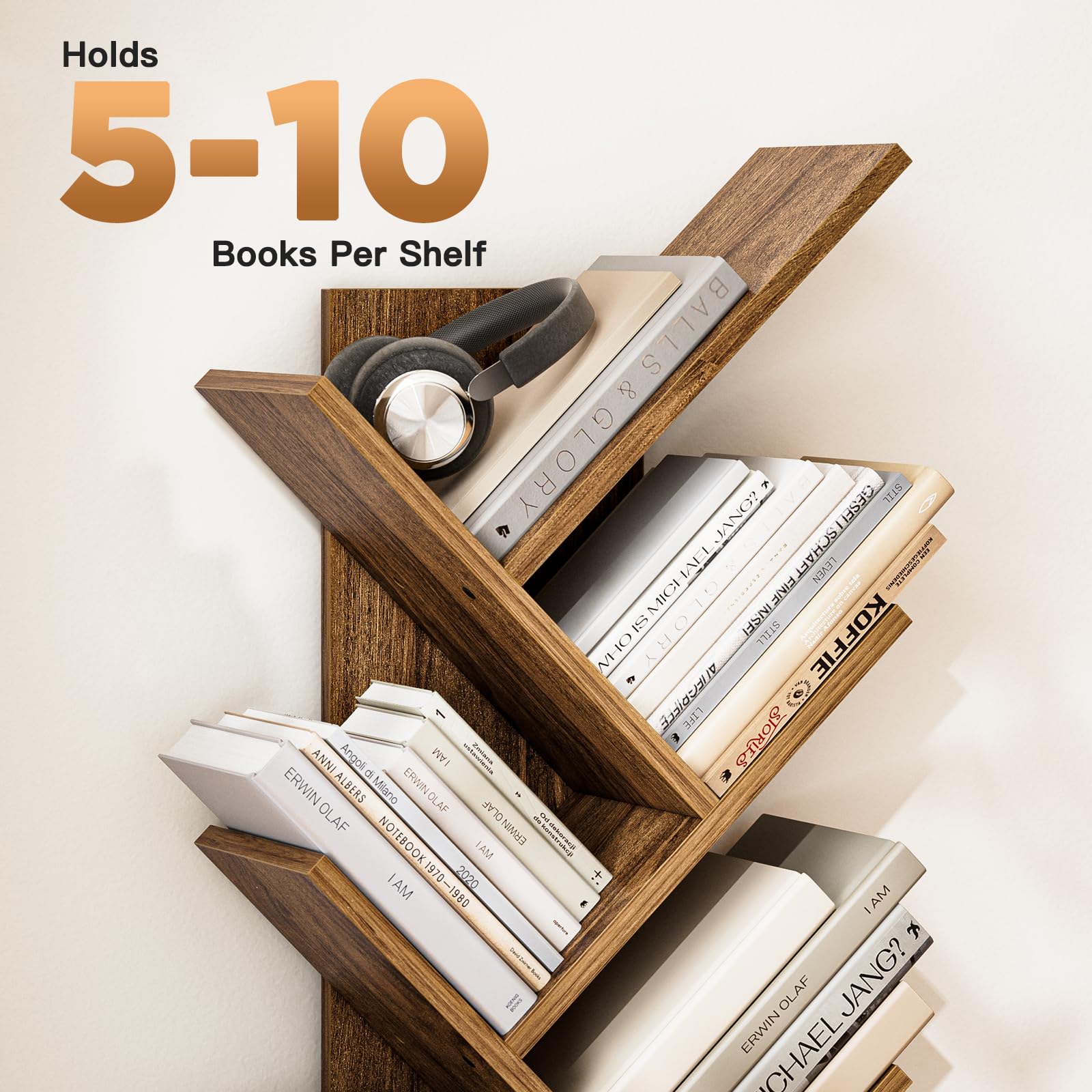Pipishell Bookshelf with Drawer, 8-Tier Vertical Tree Bookshelf, Modern Bookcase, Modern Book Storage, Book Shelf Organizer for Living Room, Bedroom, Home Office, Rustic Brown, PIBS03WN