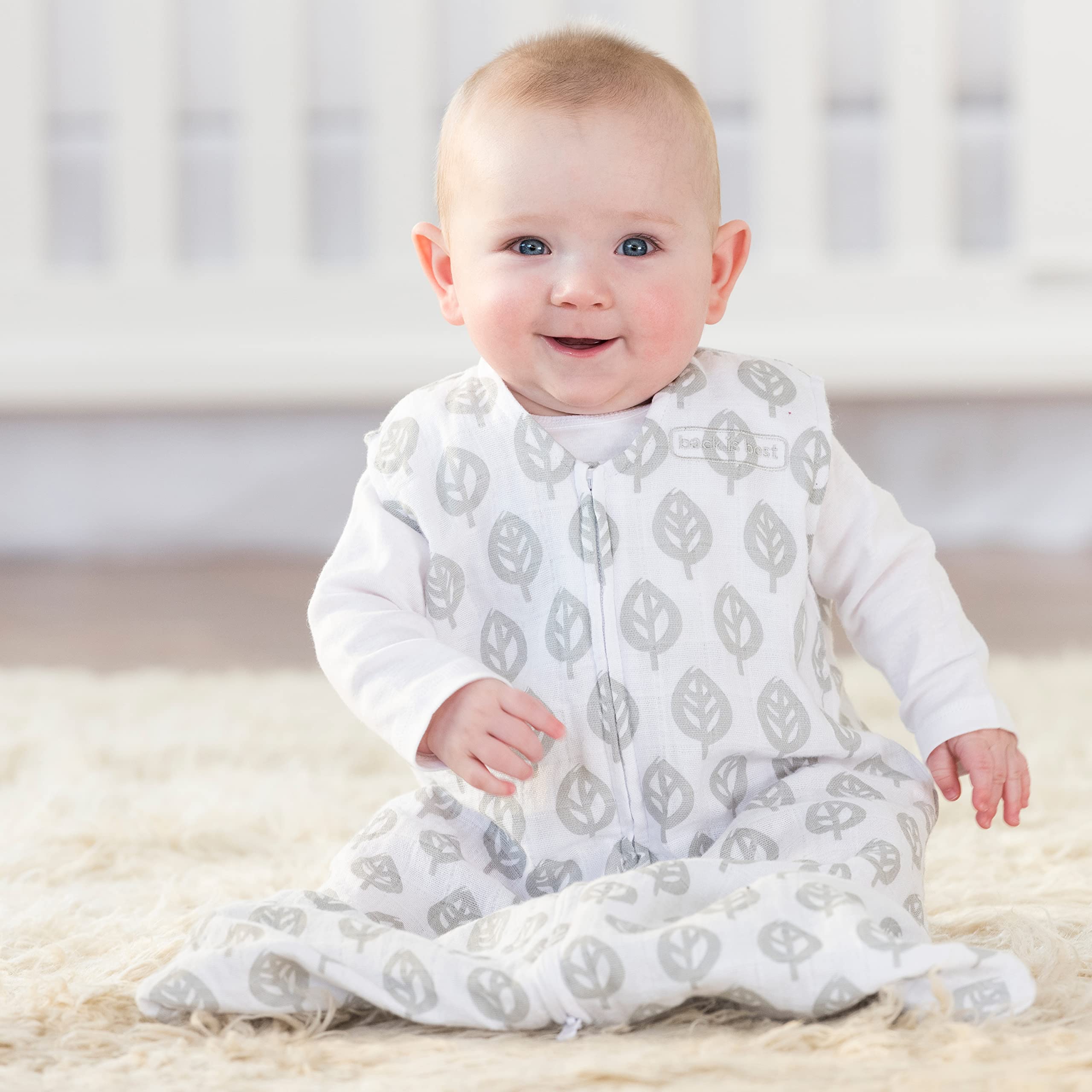 HALO Sleepsack, 100% Cotton Muslin Wearable Blanket, Swaddle Transition Sleeping Bag, TOG 0.5, Grey Tree Leaf, X-Large, 18-24 Months
