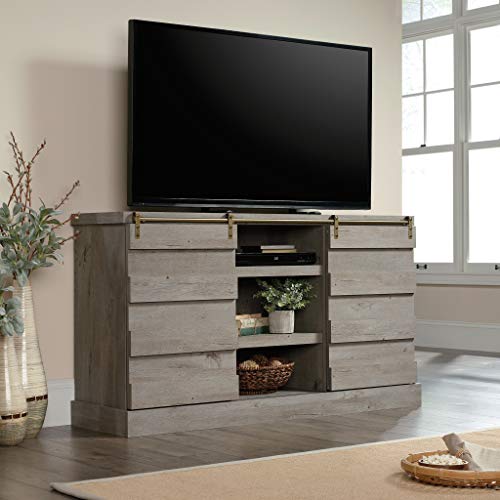 Sauder Cannery Bridge Credenza, L: 17.638" x W: 59.370" x H: 33.425", Mystic Oak finish