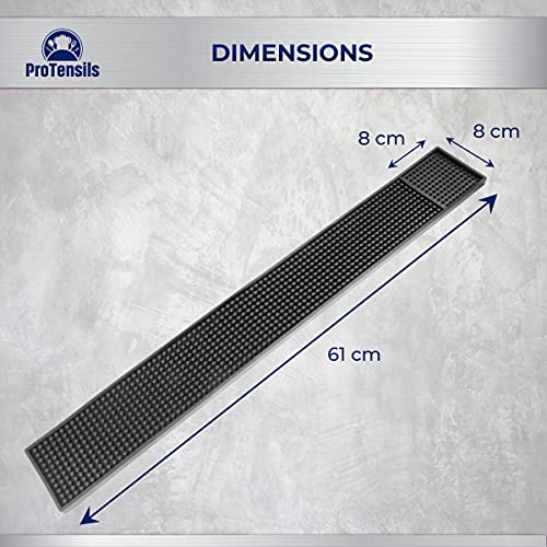 ProTensils Rail Bar Mat 23" x 3.25" Black Rubber Bar Mats, Bar Service Spill Mats for Counter-Top (2 Pack)