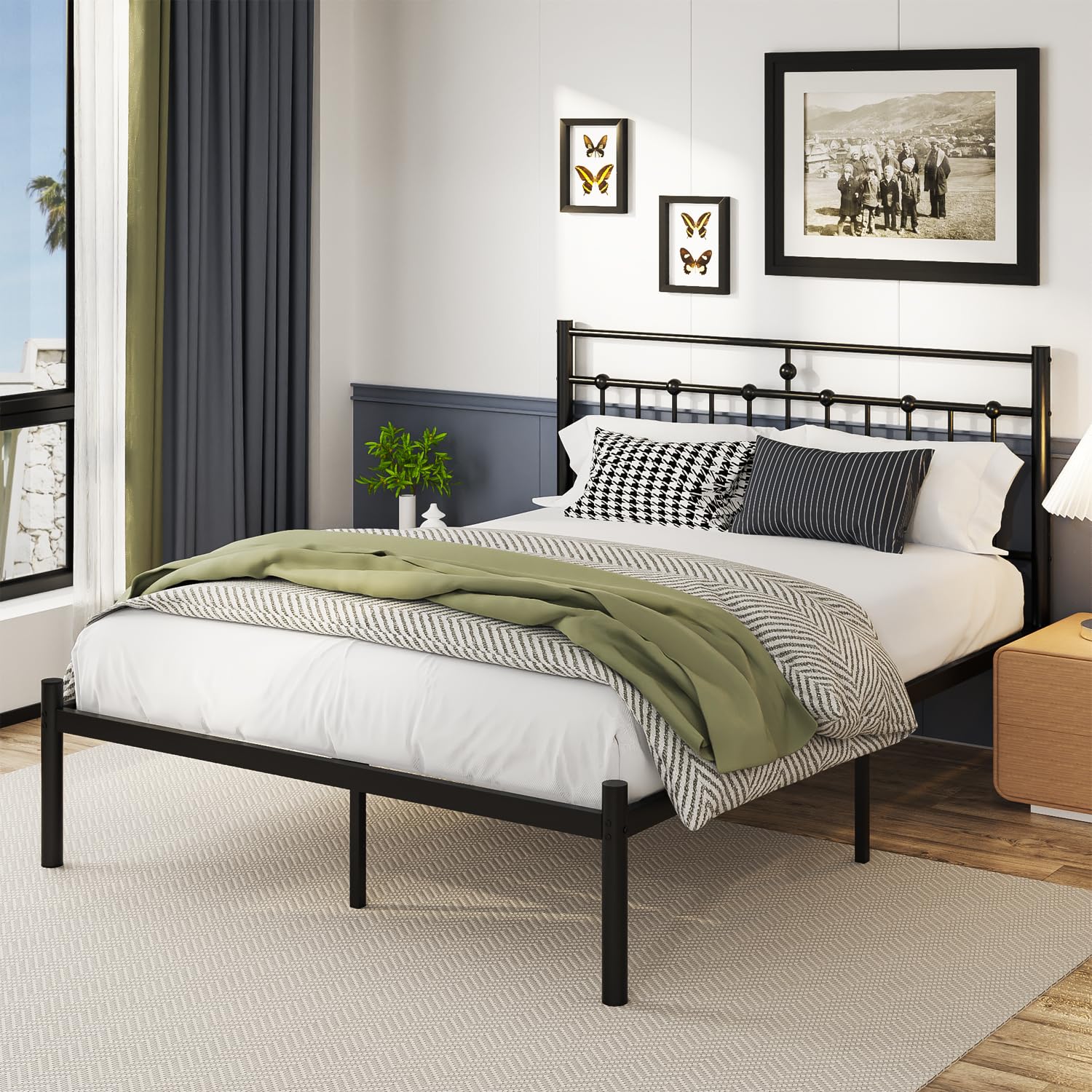 LECEVOCY Queen Bed Frame, Platform Queen Bed Frame with Headboard, Heavy Duty Metal Bed Frame No Box Spring Needed with Ample Storage Space and Easy Assembly Tool