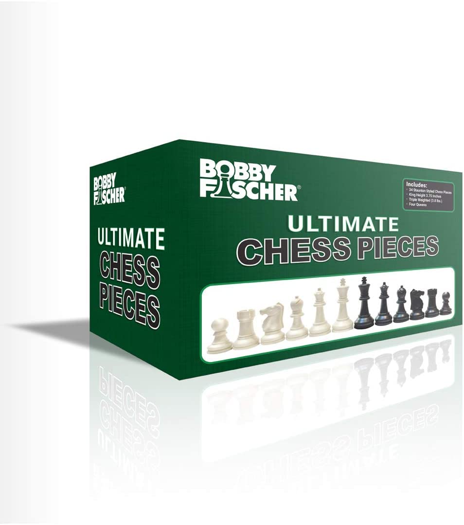 Bobby Fischer Ultimate Chess Pieces Set, Staunton Plastic Tournament Chess Set -Extra Queens, Triple Weighted