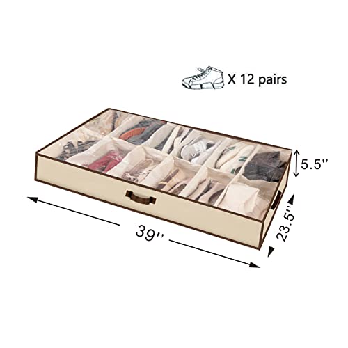 Shonpy Men/Adults 12 Cells See Through Underbed Shoe Storage Bag Organizer with black and white flower (beige)