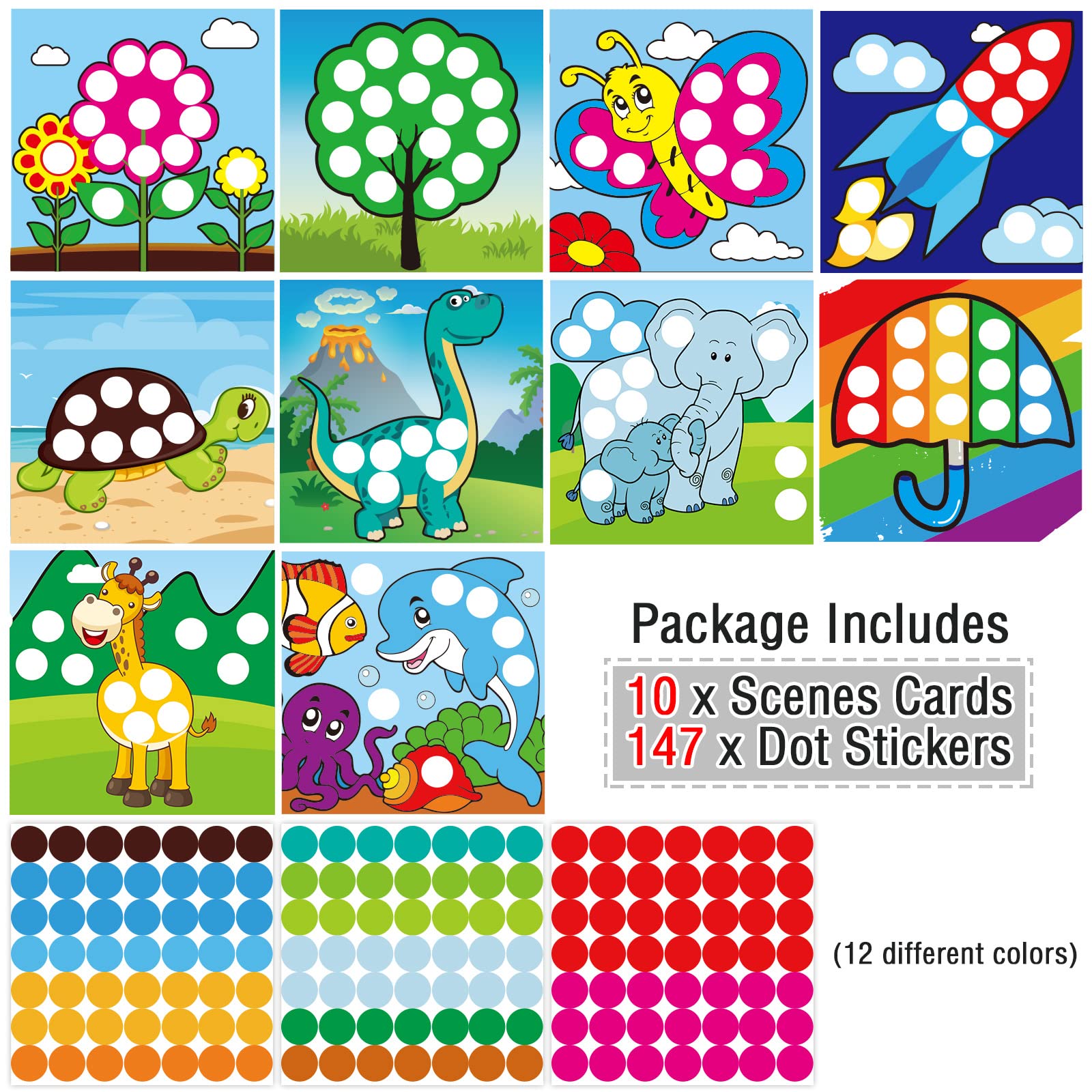 chiazllta Art Activity : Kids Do A Dot Stiker for Learning Educating, Animal Rainbow Dot Page Art Gift for Age 3-7 Girls Boys Toddlers Preschool Kindergarten
