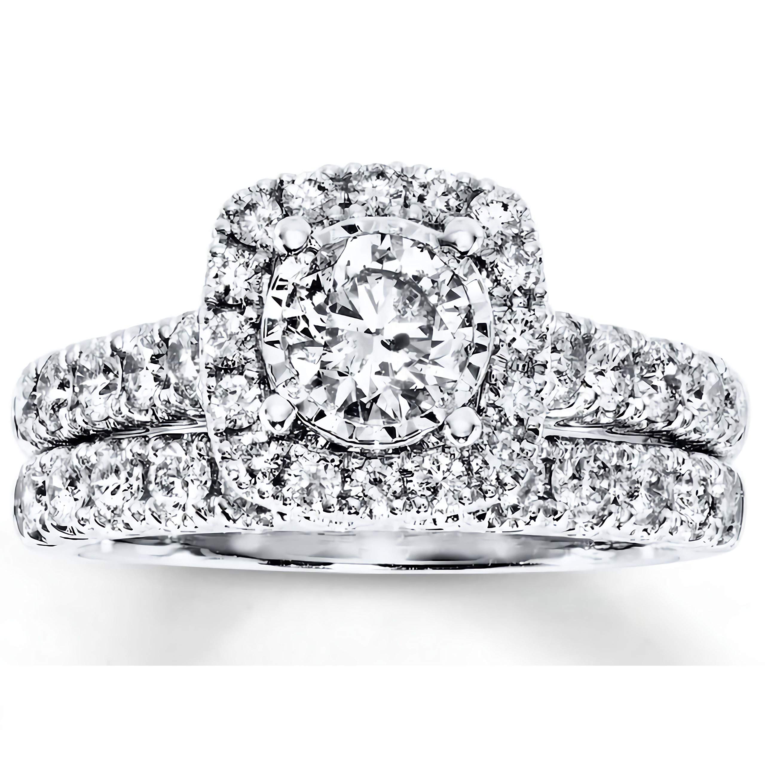 AHTAMOS Bridal Set 2 CT TW Round-Cut Moissanite Engagement Rings for Women Size 9.5 Free Engraving