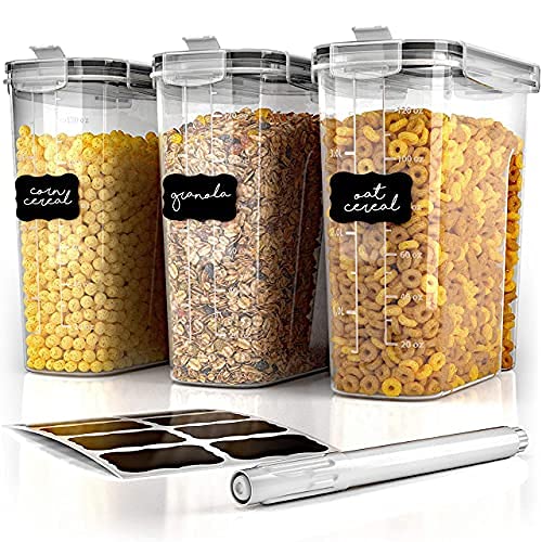 Simply Gourmet Cereal Containers Storage Set - 3 Airtight Dry Food Bins with Lids for Kitchen Pantry