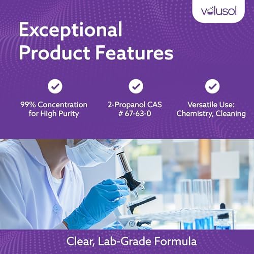 Volu-Sol Isopropyl Alcohol 99% (Isopropanol) - High Purity, USP | Kosher Grade IPA for Lab Equipment, Electronics, & Medical Cleaning - Clear Bottle, 1L/ 32 oz. (1 Pack)