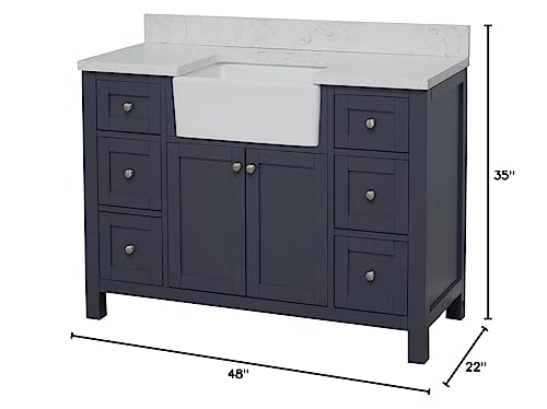 Yorkshire 48-inch Farmhouse Bathroom Vanity (Engineered Marble/Marine Gray): Includes Marine Gray Cabinet with Engineered Marble Countertop and White Apron Sink