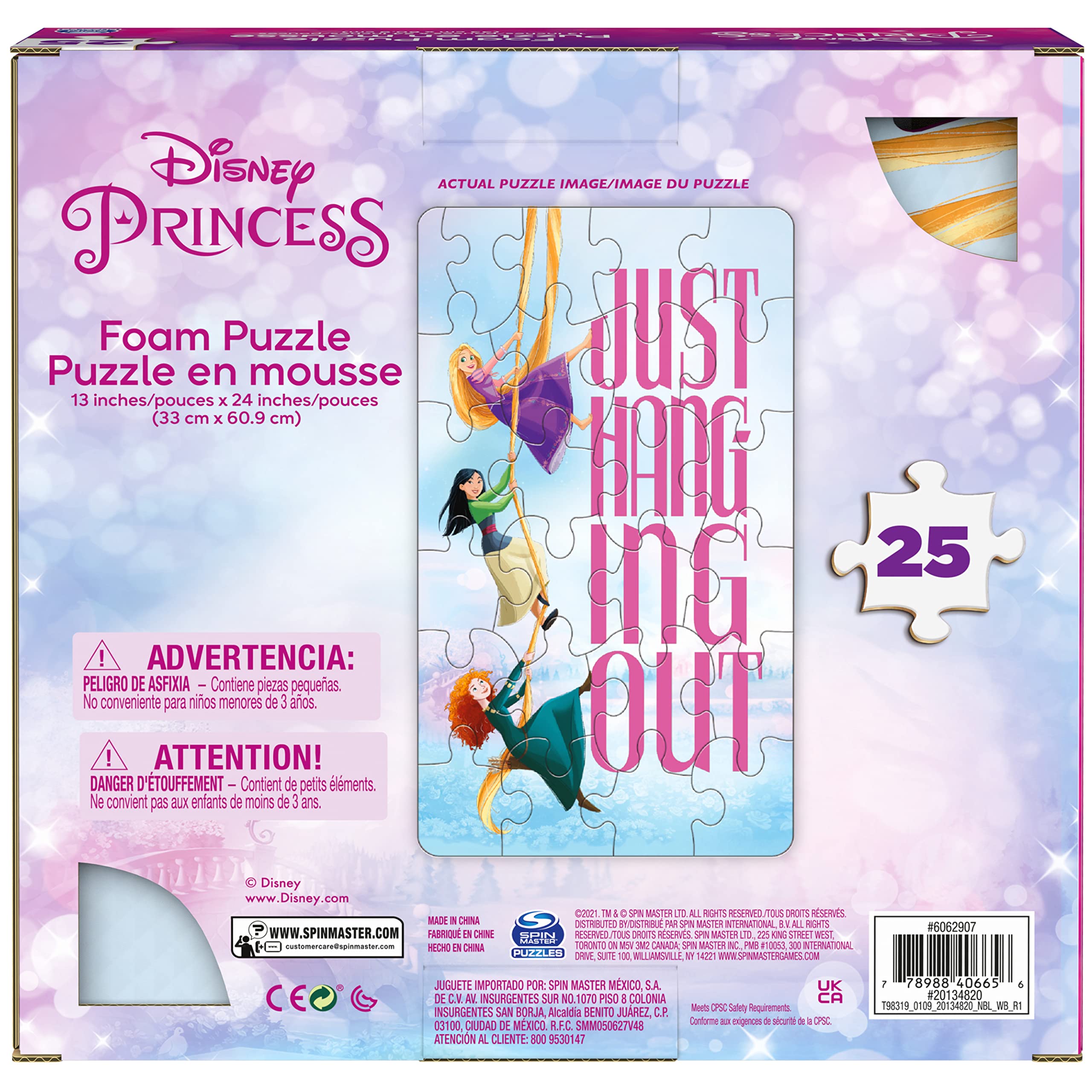 Disney Princess, 25-Piece Jigsaw Foam Squishy Puzzle Just Hanging Out Rapunzel Mulan Merida, for Kids Ages 4 and up