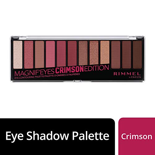 Rimmel London Magnif'Eyes Eyeshadow Palette, 12 Shades, Blendable Formula, Versatile, 007, Crimson, 0.5oz
