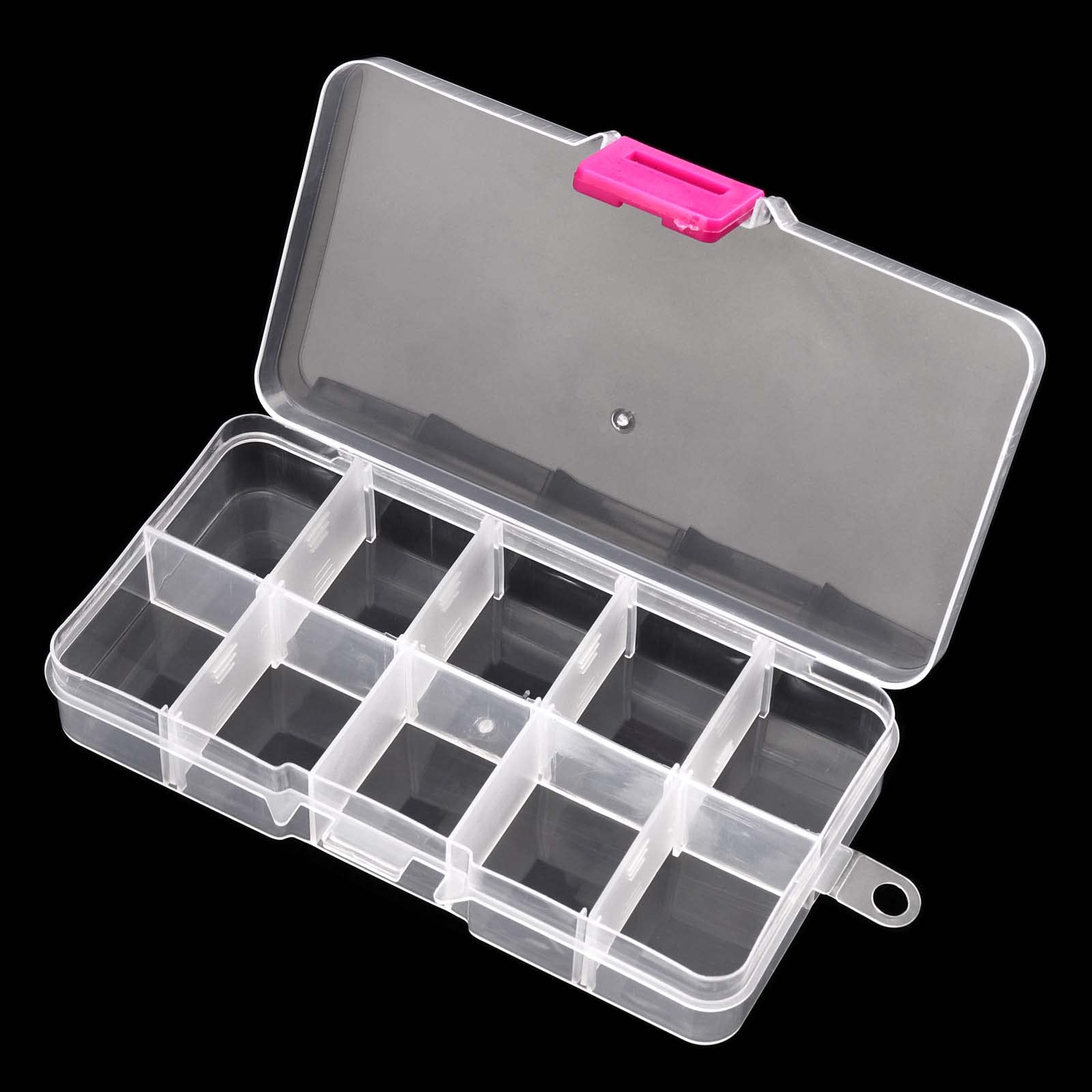 TAICHEUT 32 Pack 10 Grid Plastic Jewelry Organizer Box, 5 x 2.5 Inch Plastic Box with Removable Dividers Clear Divider Storage Box for Beads, Jewelry and DIY Crafts