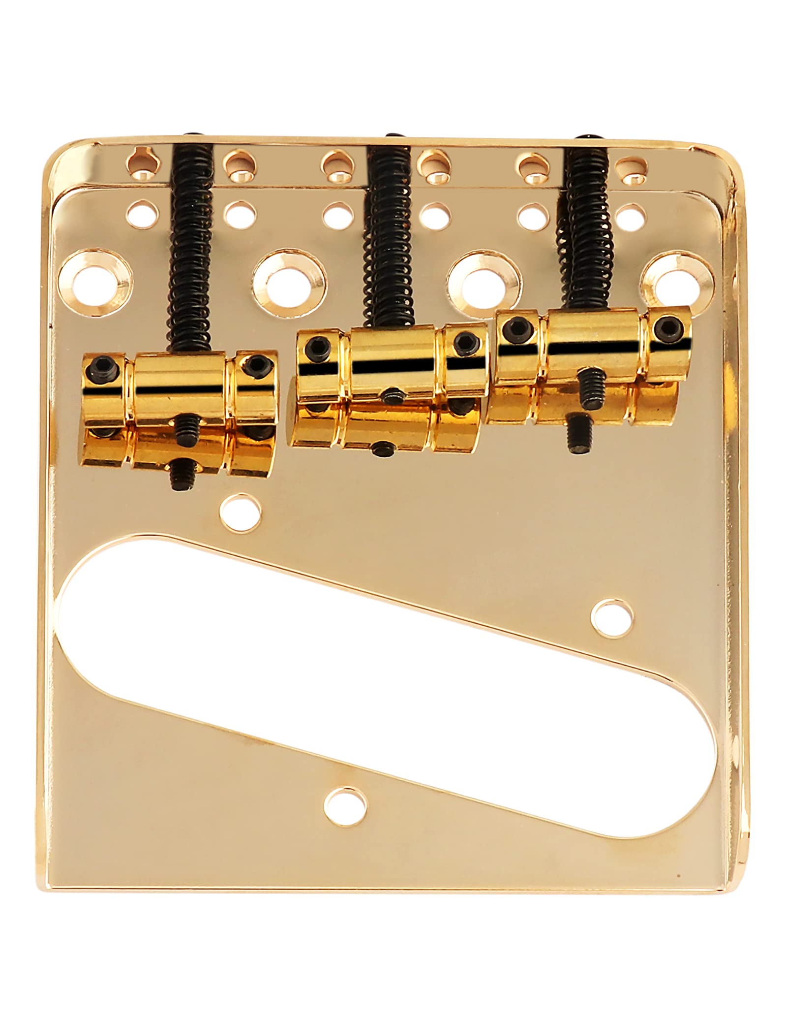 Bogart Guitar Bridge Tailpiece 3 Pcs Zinc Saddles Bridge for Vintage Tele Telecaster Style Electric Guitar Parts Top or Bottom Load Ashtray Style Gold.
