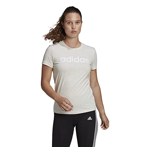 adidas womens Linear T-Shirt Off White Melange/White Medium