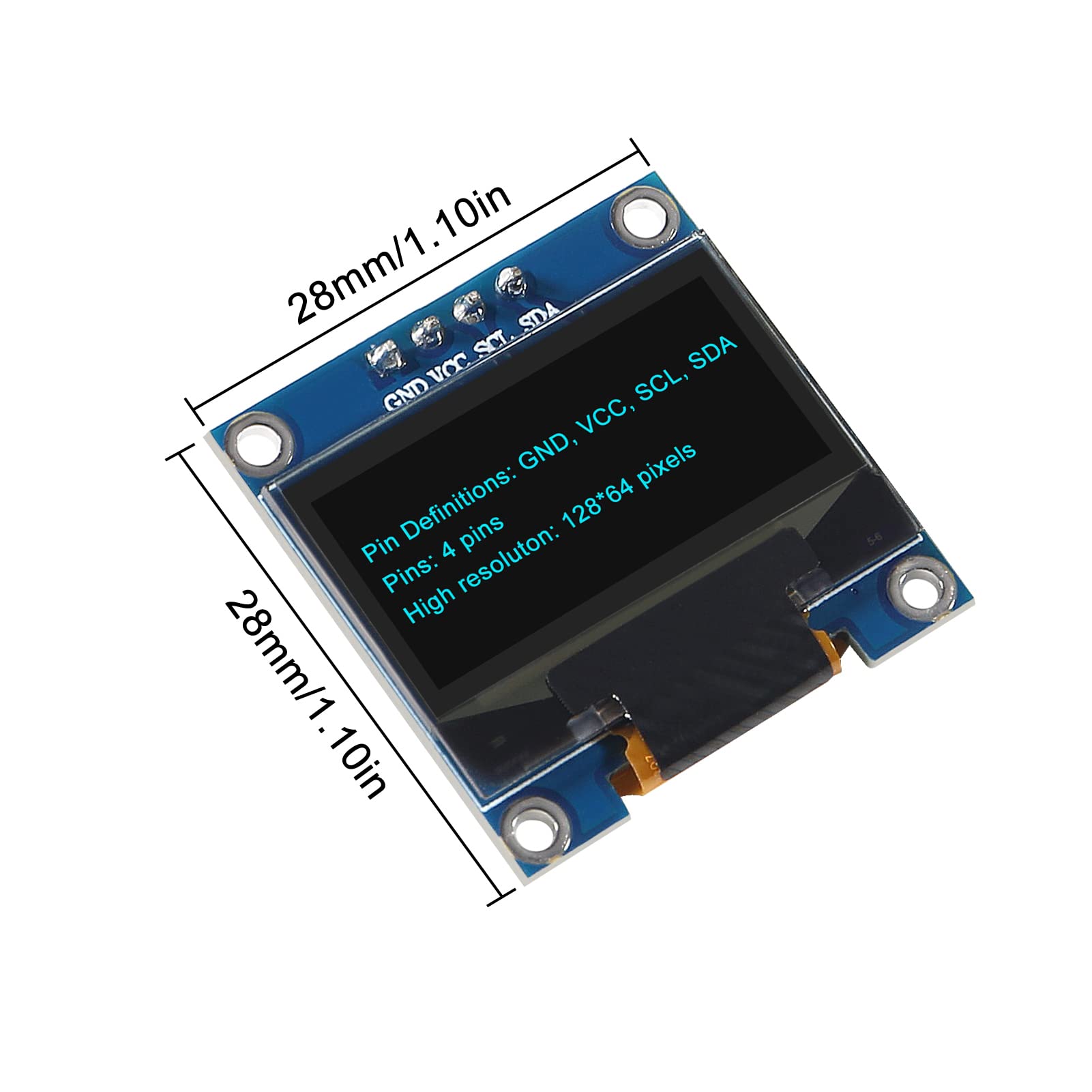 6Pcs 0.96 Inch 12864 128X64 Pixel OLED LCD Display Screen Board Module I2C IIC Driver 4 Pins Blue Color Mini Self-Luminous Display Board Screen Board - GND