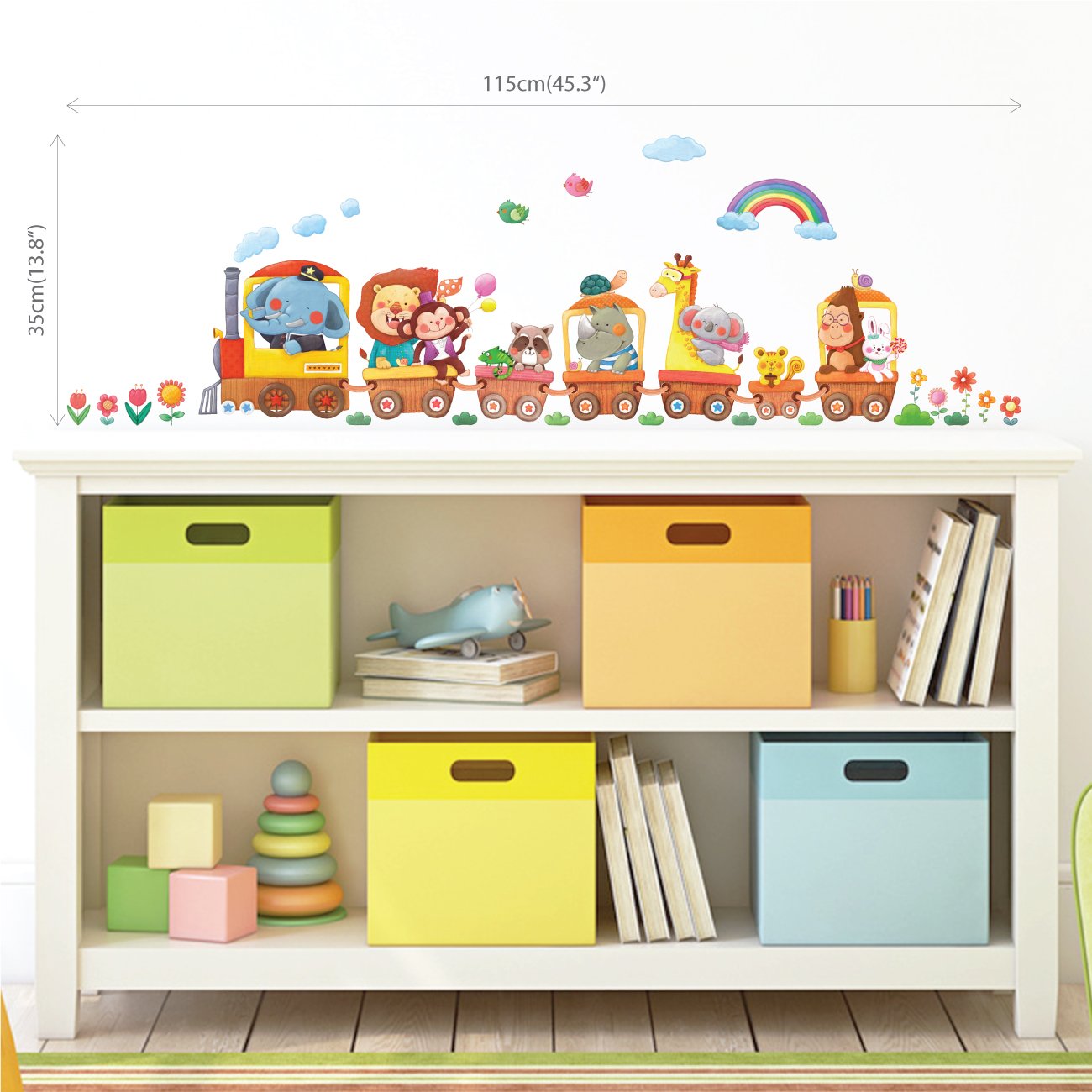DECOWALL DS-8024 Animal Trains Kids Wall Stickers Wall Decals Peel and Stick Removable Wall Stickers for Kids Nursery Bedroom Living Room (Small) d?cor